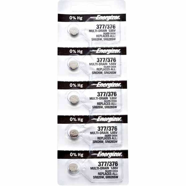 5 x Energizer 377 Watch Batteries, 1.55V, 0% MERCURY equivalent SR626S ...