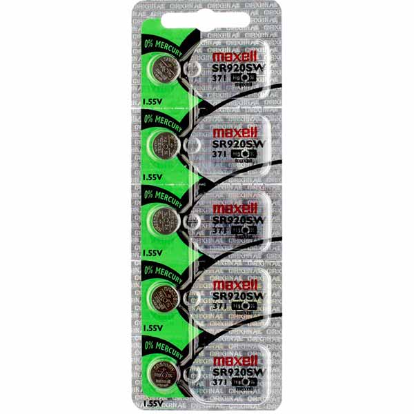 5 x Maxell 371 Watch Batteries, 0% MERCURY equivalent SR920SW Battery ...